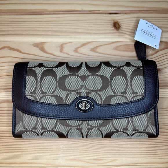 Coach | Bags | Coach Signature Checkbook Wallet In Khakimahogany | Poshmark